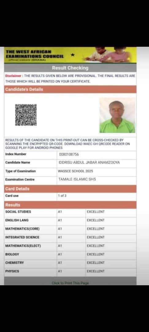 Tamale Islamic SHS Student Shines in WASSCE ...MUYAD Social Services ...